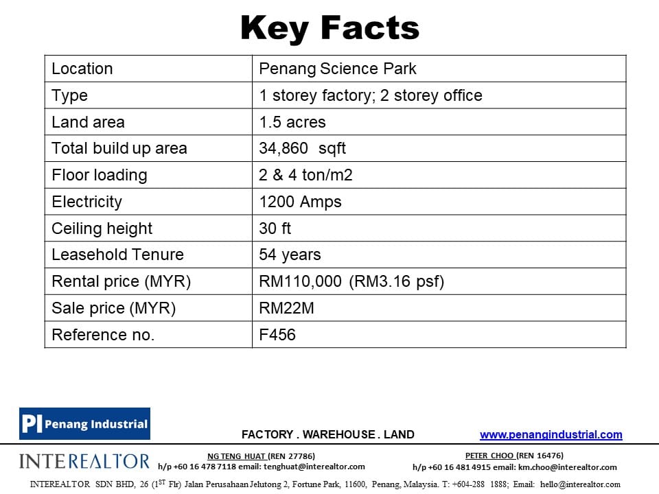 Penang Science Park Factory For Rent (F456) - Penang Industrial